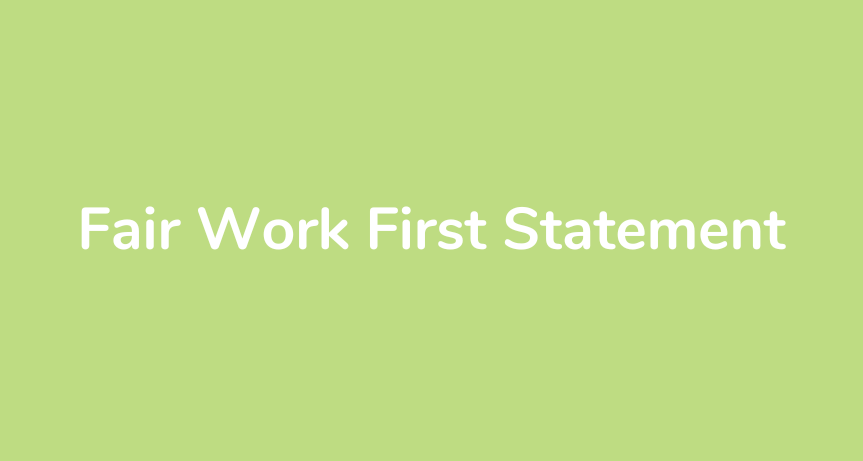 Image of the words fair work first statement on a pale green background